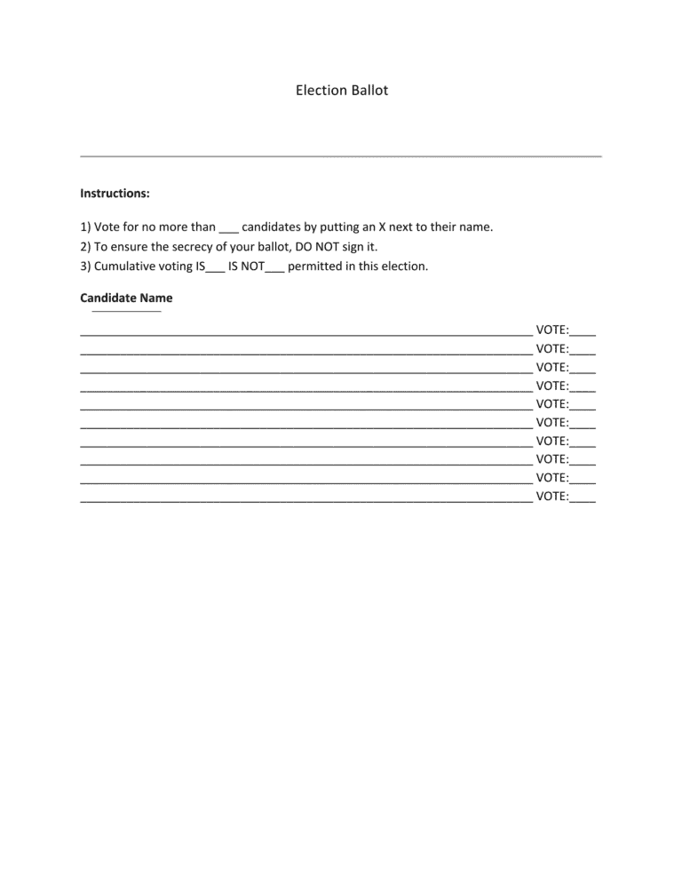 Sample Ballot for HOA Board of Directors - Kuester Management